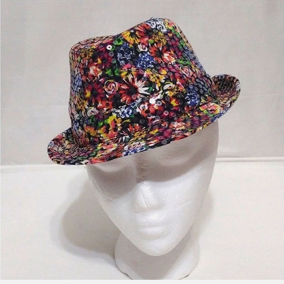 Disney | Accessories | Disney Fedora Multicolored Floral Sequins Hat ...